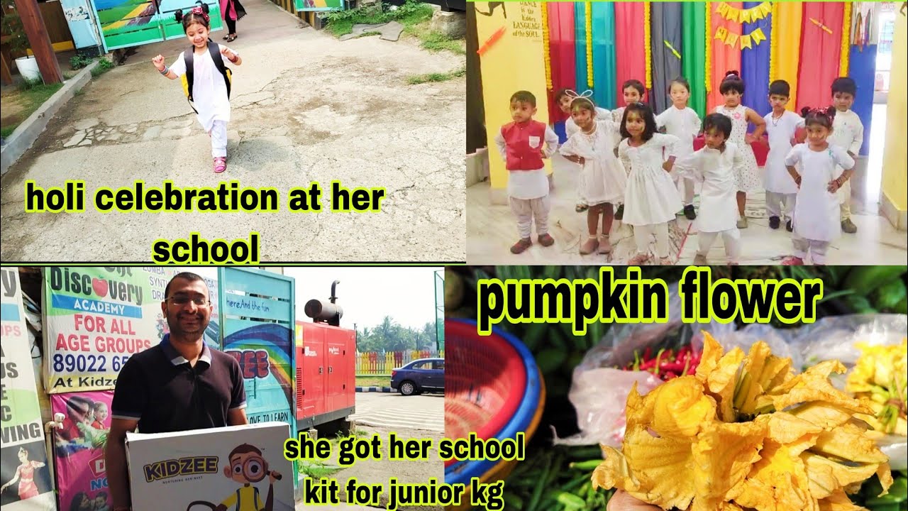 holi celebration at daughters school 💃 banaya pumpkin flower pakoda👌 ...