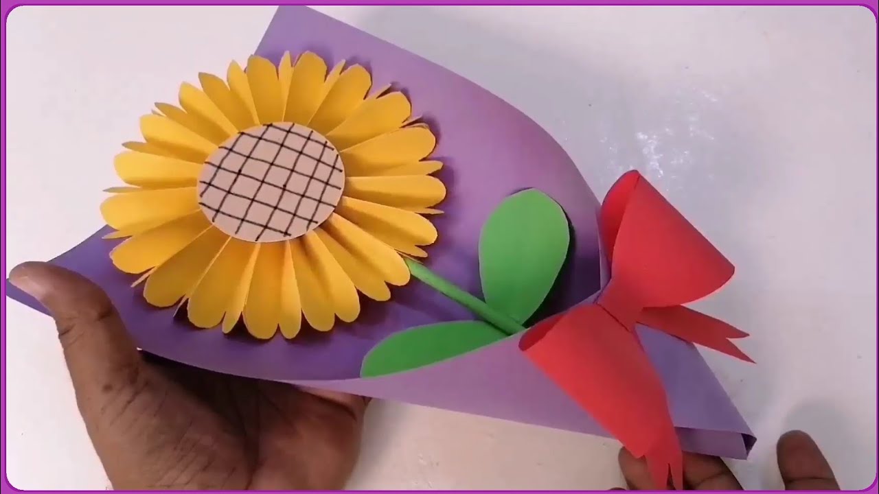 باقة ورد من الورق سهلة للمدرسة اشغال يدوية بالورق الملون Youtube