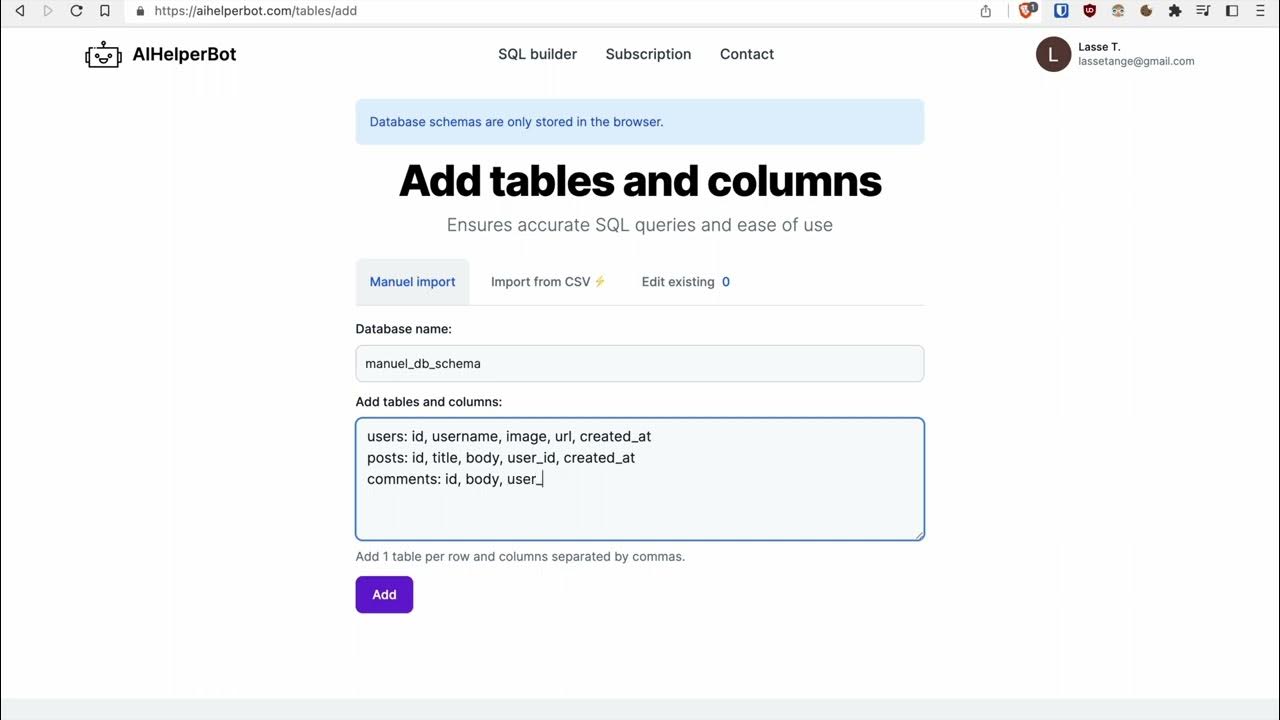Add or import database schema with only a few clicks (learn SQL using AI)⚡️ - YouTube