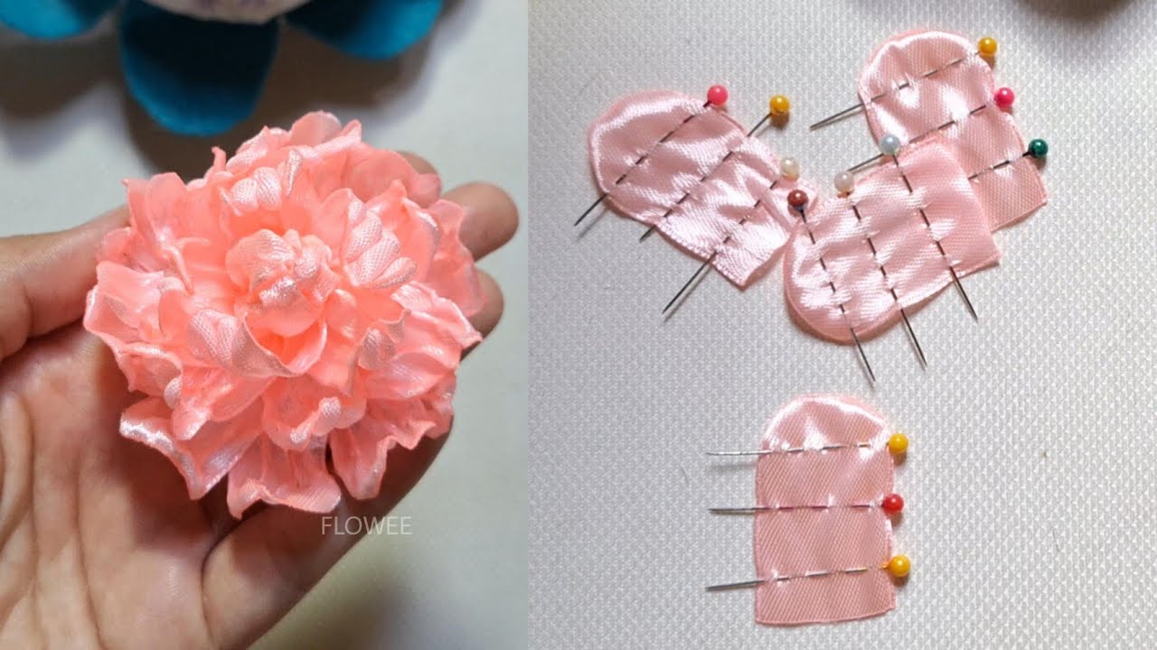 Amazing ribbon flower trick - Easy ROSES making with straight pin - DIY ...