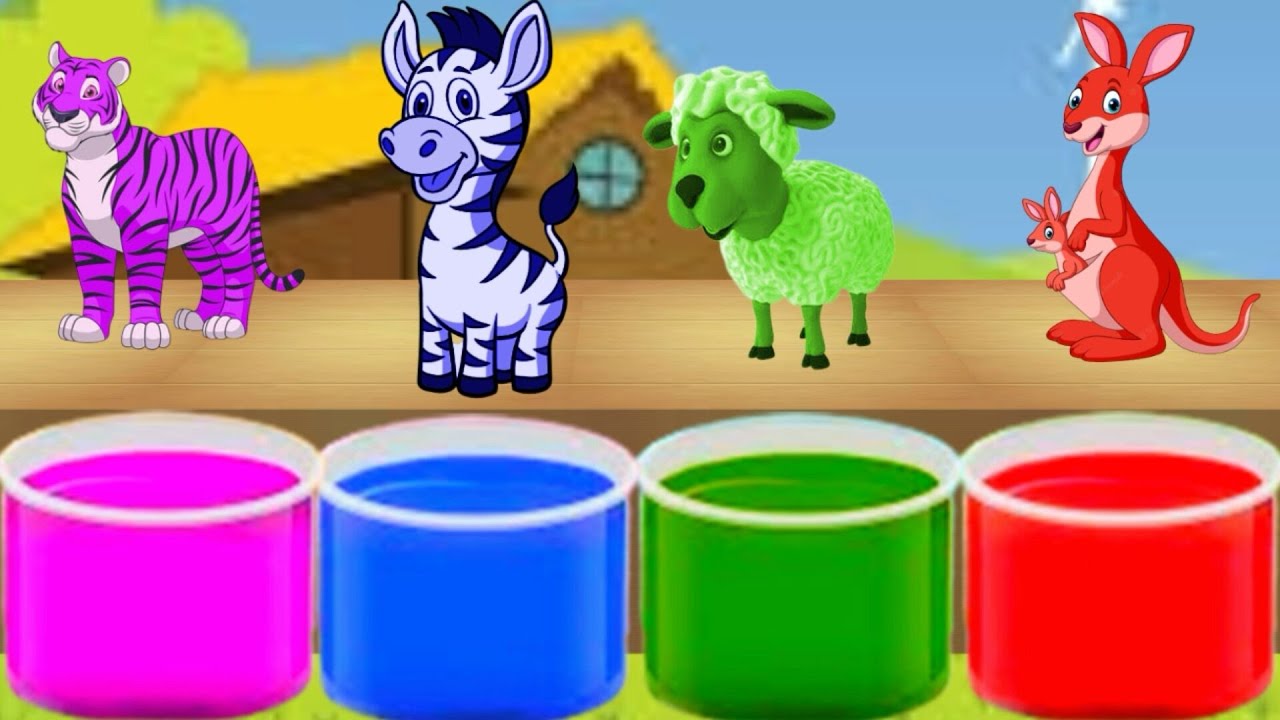 Bathing Colors Fun tiger | Learning Colors for Children with animals ...