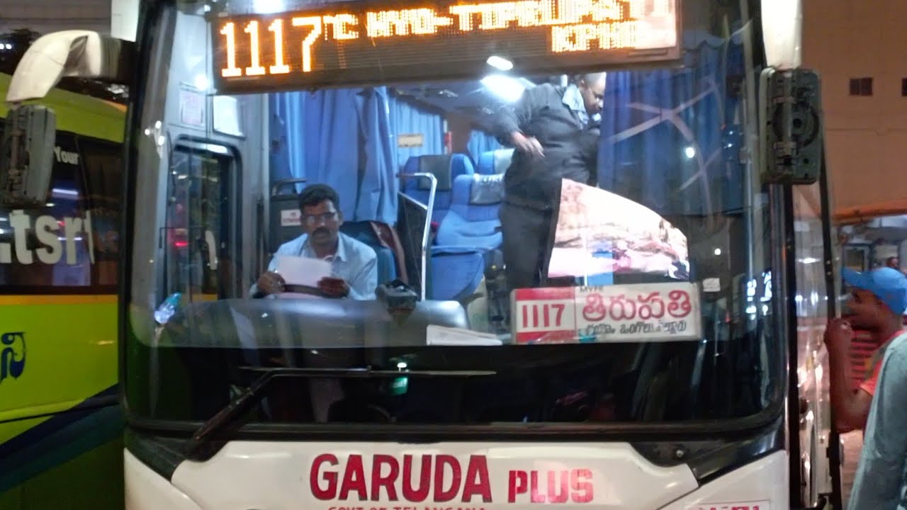 Hyderabad to Tirupathi ( Via Ongole Nellore ) TSRTC GARUDA AC Bus ...