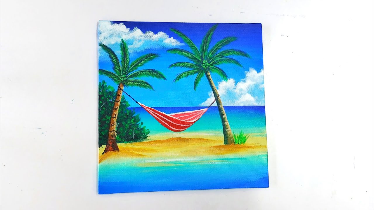 BEACH PAINTING FOR BEGINNERS/ ACRYLIC PAINTING/ STEP BY STEP - YouTube