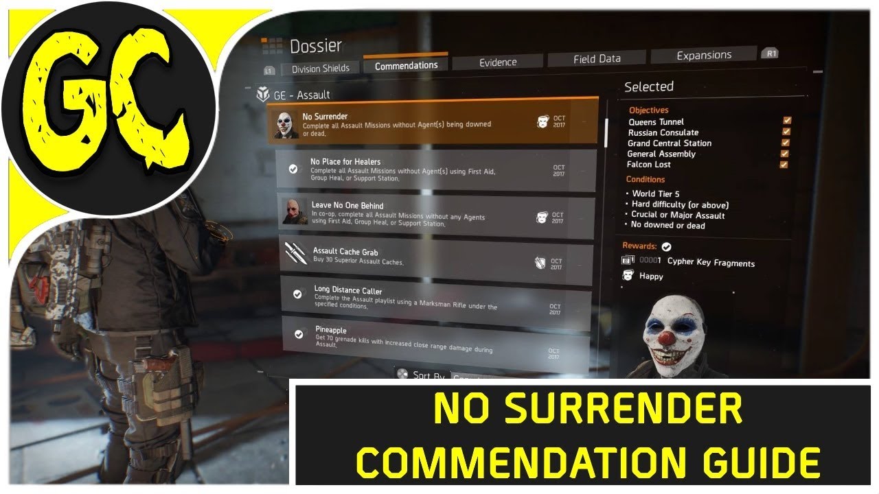 Happy Mask - No Surrender Commendation Guide | The Division Global ...