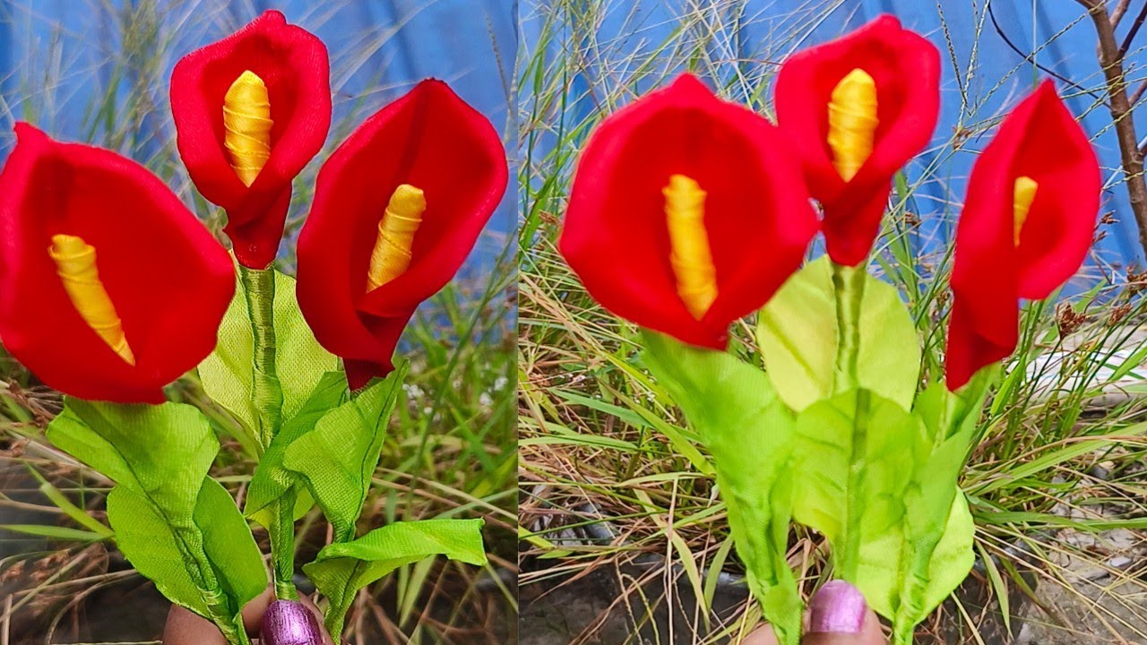 Lily Flower Making At Home || Flowers Making With Ribbon || Ribbon ...