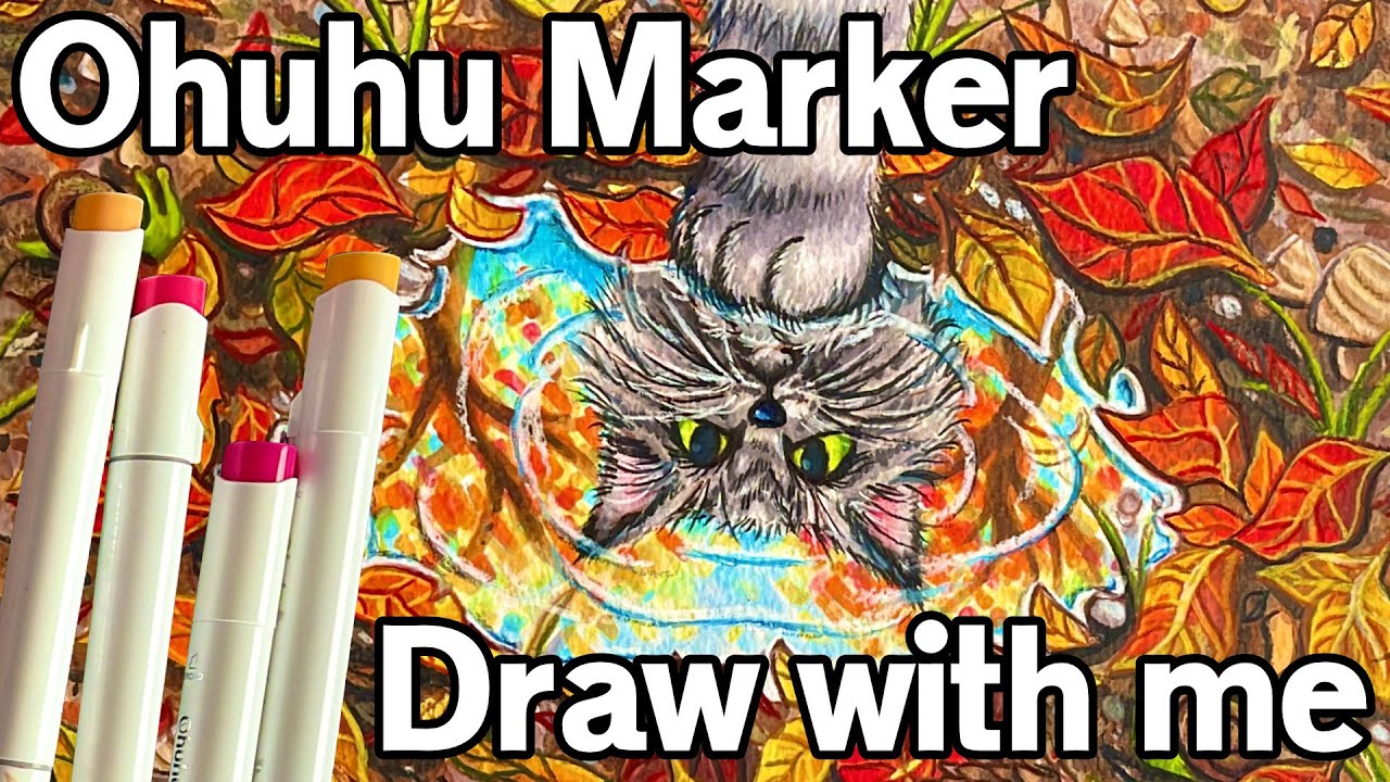 Draw with Me - Cute Cat in a Puddle Illustration with Ohuhu Brush ...