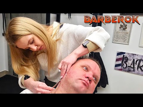 💈ASMR Close Shave ❤️ Blonde Lady Barber Alexandra Made My Day ❤️Experience You Must See!
