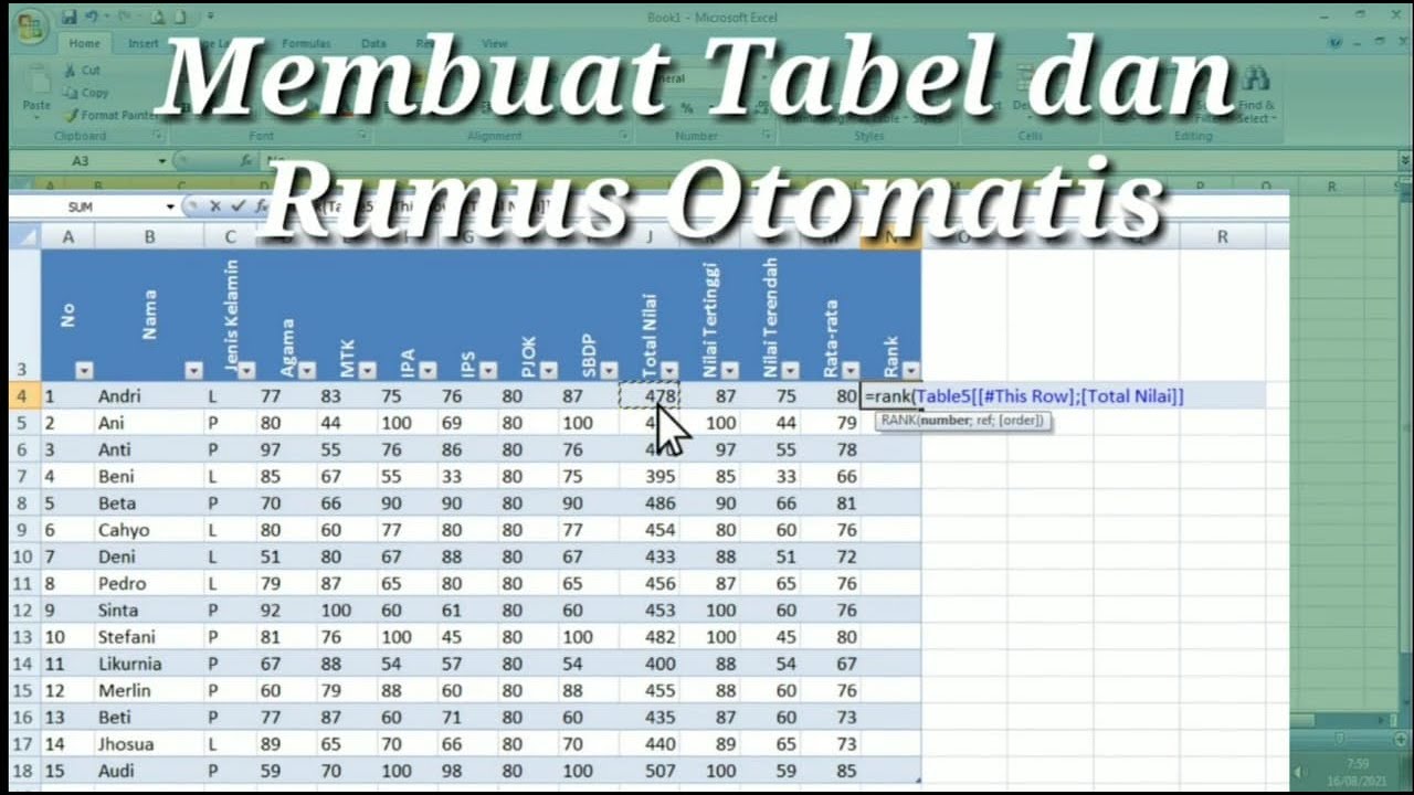 Membuat Tabel dan Rumus Secara Otomatis Cepat EXCEL - YouTube