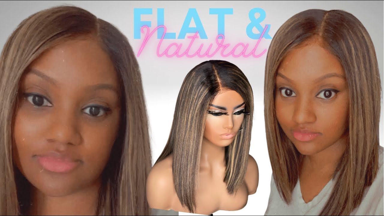 How To: Style Closure Wig FLAT & NATURAL | Flat Iron Bob Wig - YouTube