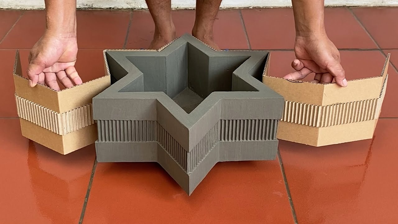Design beautiful flower pots at home from cardboard and cement - Garden ...
