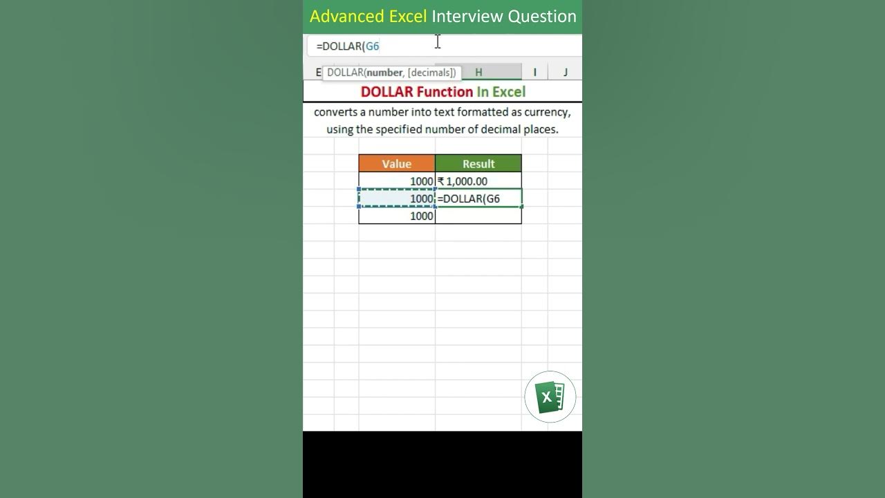 DOLLAR function in excel | DOLLAR formula in excel | excel interview questions excel tips and ...