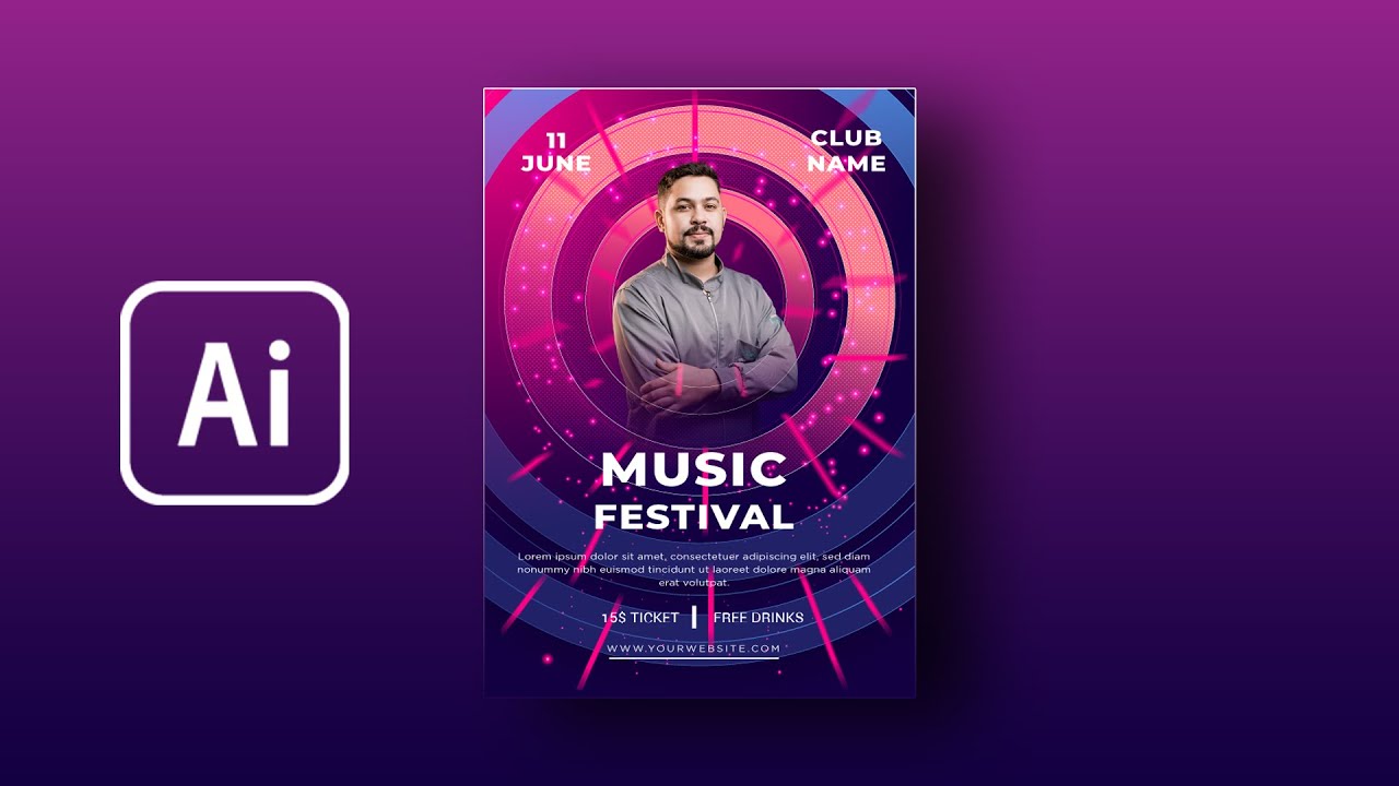 How to Make Music Festival Poster / Flyer in Adobe Illustrator | 3 ...