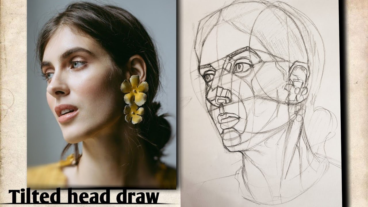 Tilted head drawing Loomis method | Step by step draw face - YouTube