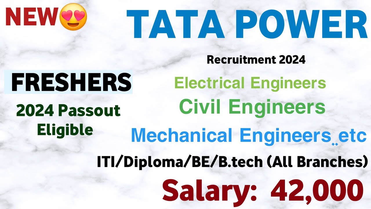 tata power recruitment 2024 | fresher | CTC: 5LPA| job vacancy 2024 ...