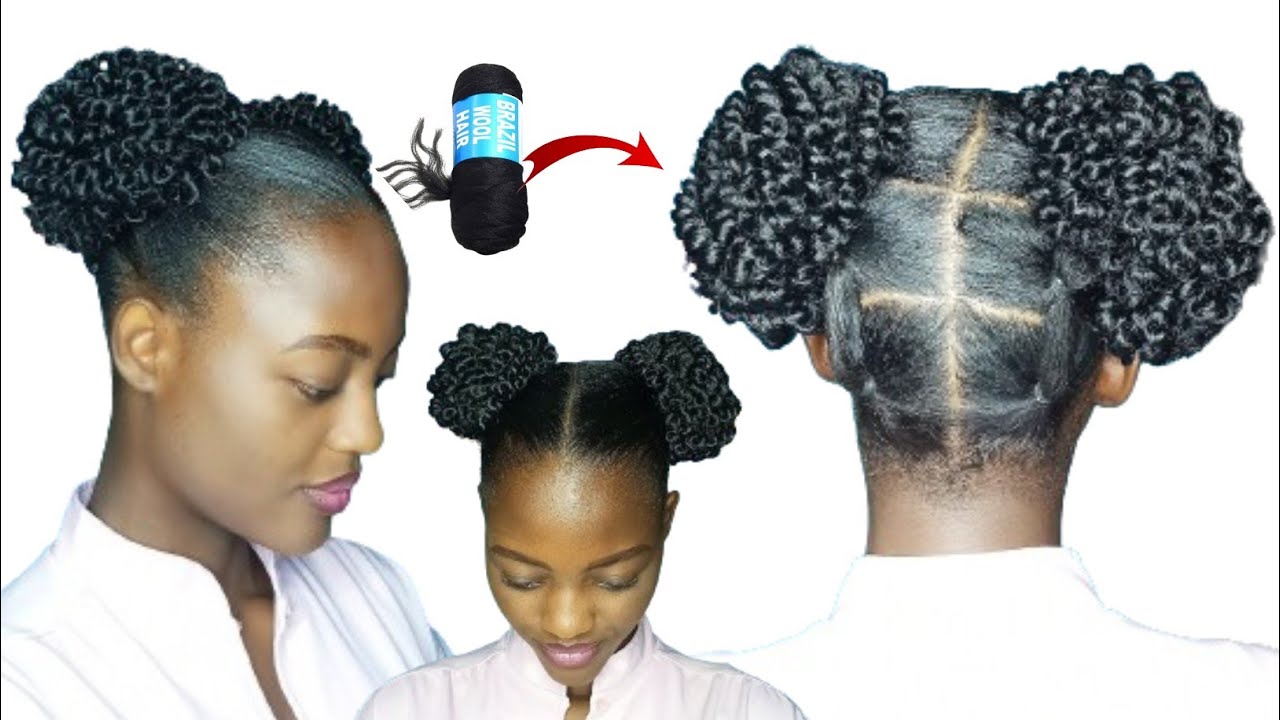 How to make Simple Curly Bun Hairstyle Using Brazilian Wool | Beginners ...