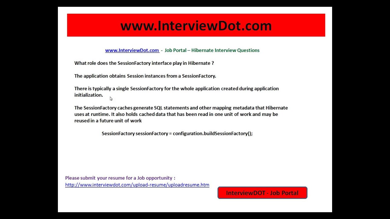What Is Sessionfactory In Hibernate Interview Question Interviewdot Youtube