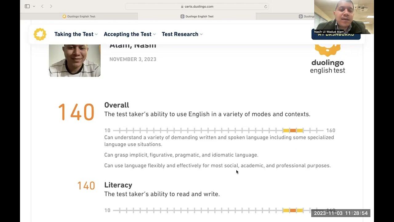 Duolingo Real English Test on 3 Nov 2023. Scored 140. watch it full # ...