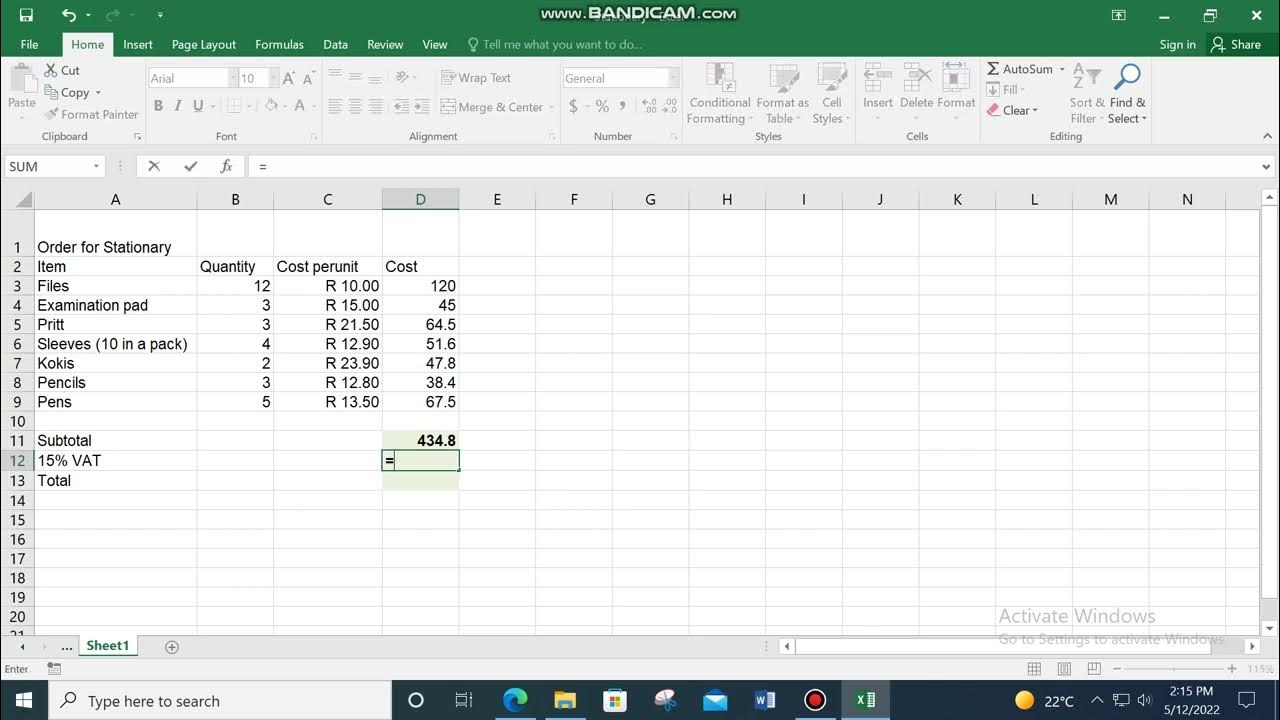 How to calculate vat in excel - YouTube