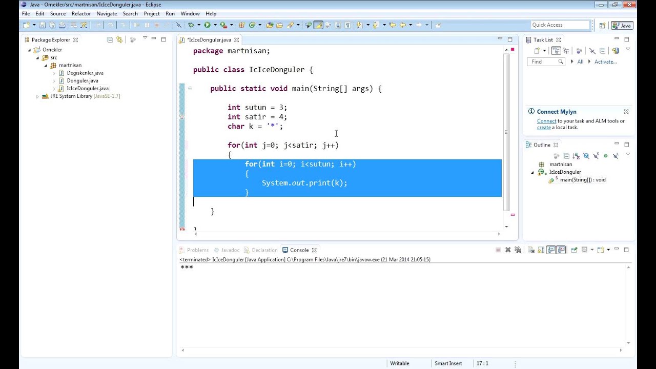 for ile İç içe döngü oluşturma (Java Programlama Dili) - YouTube