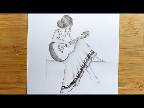How to draw a girl with Guitar for Beginners step by step // Pencil sketch Tutorial.