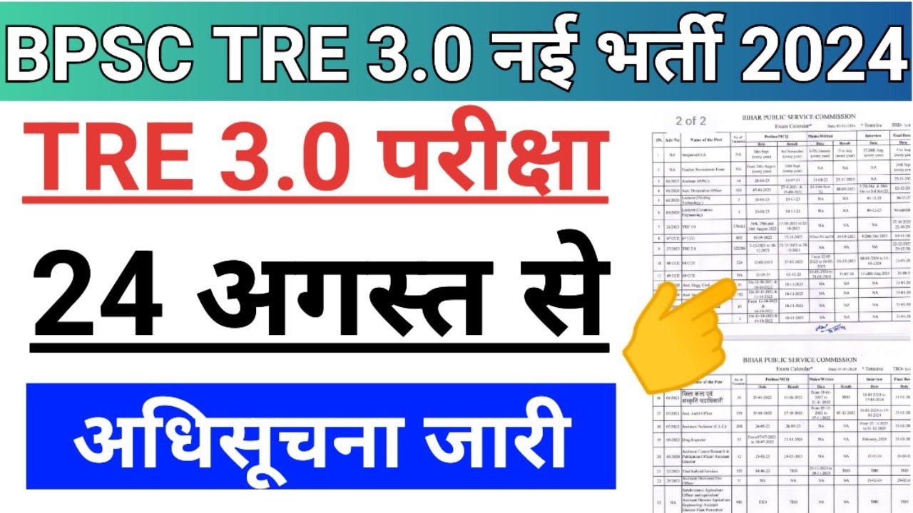 BPSC TRE 3.0 2024। bpsc tre 3.0 exam date जारी। bpsc tre 3.0 परीक्षा तिथि जारी। bpsc tre 3.0 ...