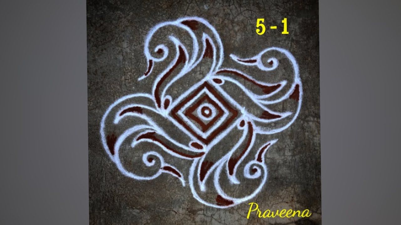 Cute bird kolam/muggu with 5-1 dots. Using kaavi color. - YouTube