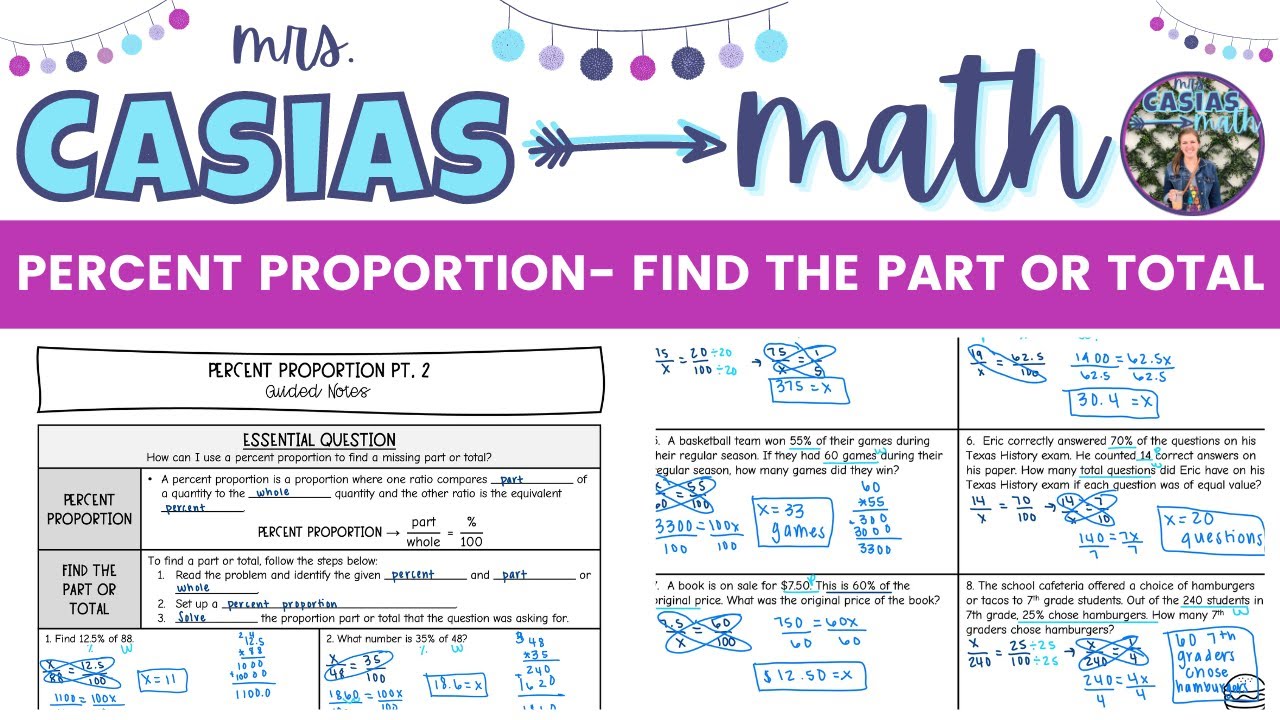 Percent Proportion - Find the Part or Total | 7th Grade Math Lesson ...