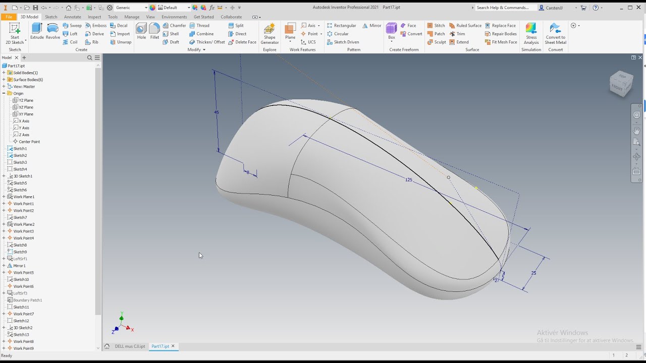 Inventor: Surface design: DELL mouse 5-5 - YouTube