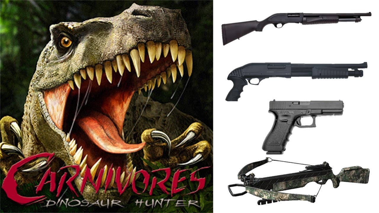 First 4 Guns In Carnivores Dinosaur Hunter (Pistol, Shotgun, DB Shotgun ...