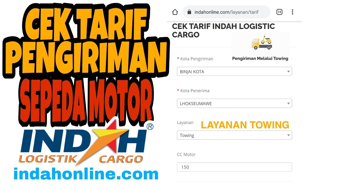 CARA CEK TARIF PENGIRIMAN SEPEDA MOTOR PAKAI JASA INDAH CARGO | TOWING ...