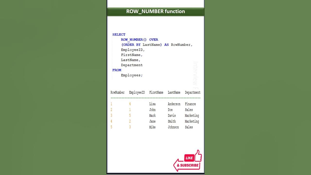 ROW Number function in SQL #shorts #sql - YouTube