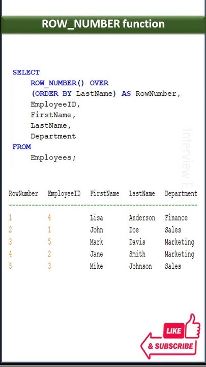 ROW Number function in SQL #shorts #sql - YouTube