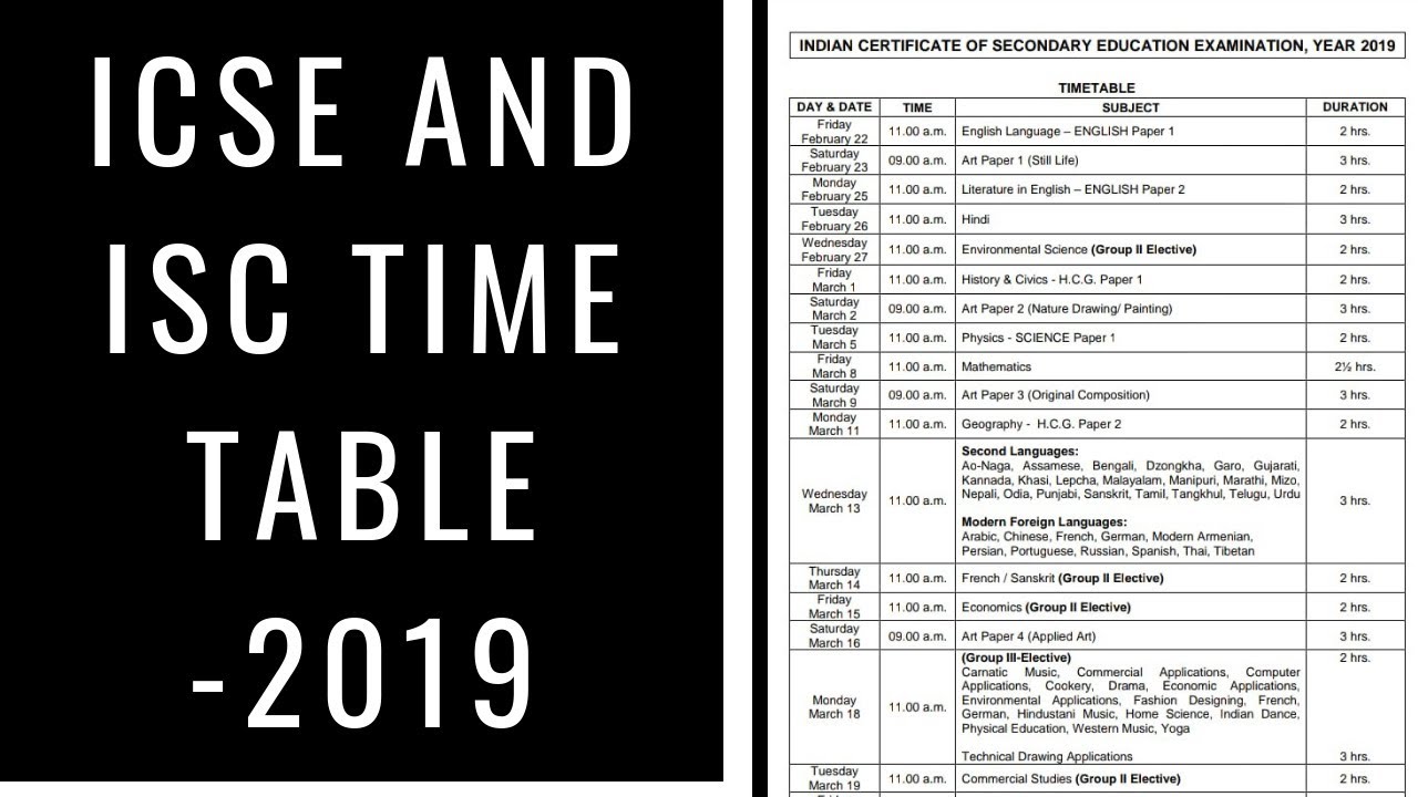 Time table of ICSE AND ISC 2019 || NEW time table ICSE- 2019 - YouTube