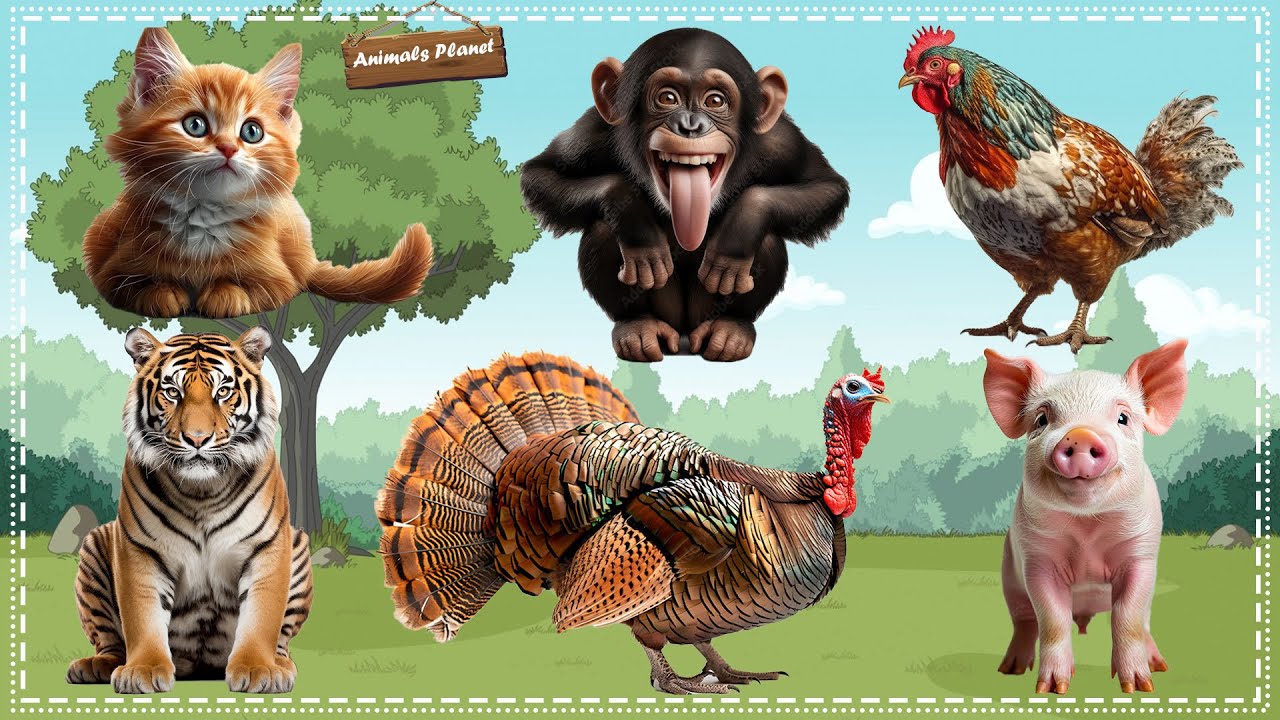 Familiar Animals Life: Cat, Monkey, Chicken, Tiger, Turkey, Pig - YouTube