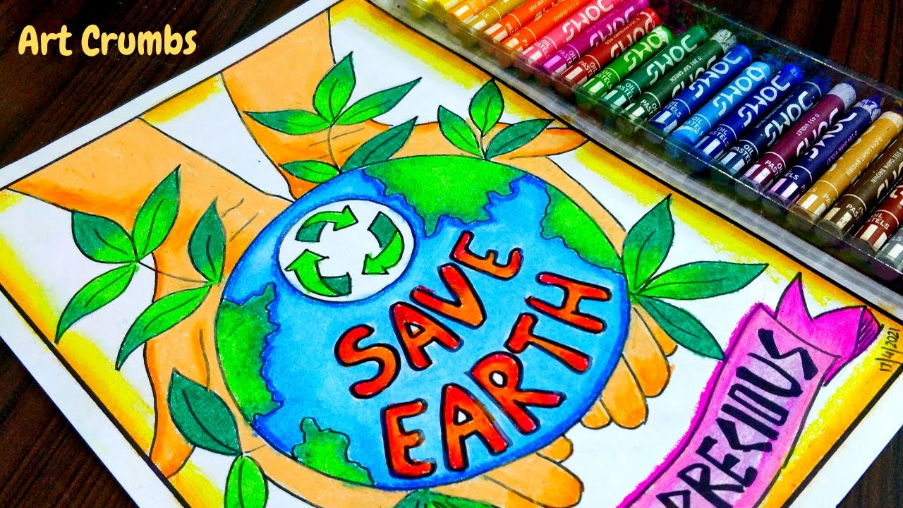Happy Earth day poster using oil pastels/World Earth Day drawing / Save ...