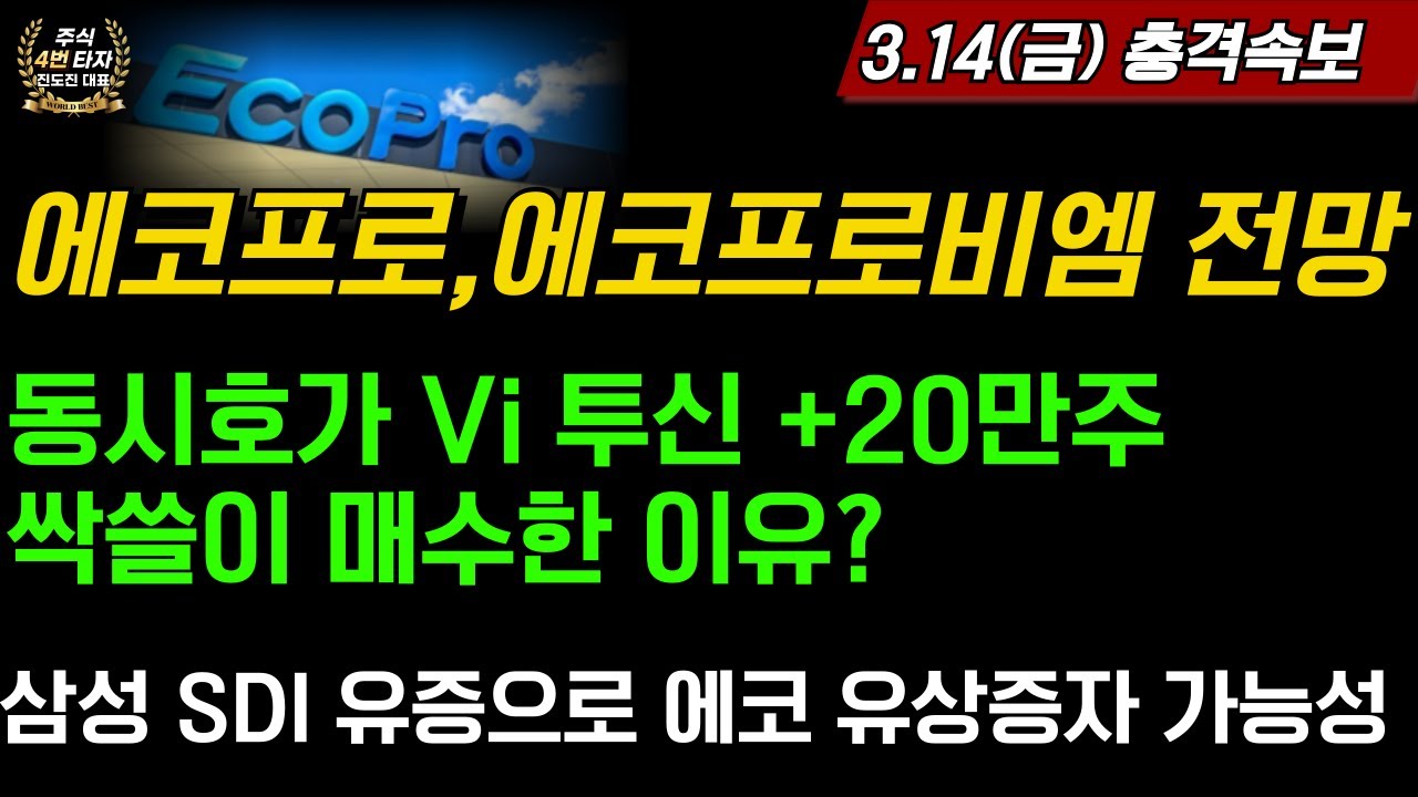 2차전지 에코프로 에코프로비엠💥충격공시 동시호가 Vi 걸리면서 투신이 20만주 싹쓸이해간 이유 삼성 Sdi 유상증자