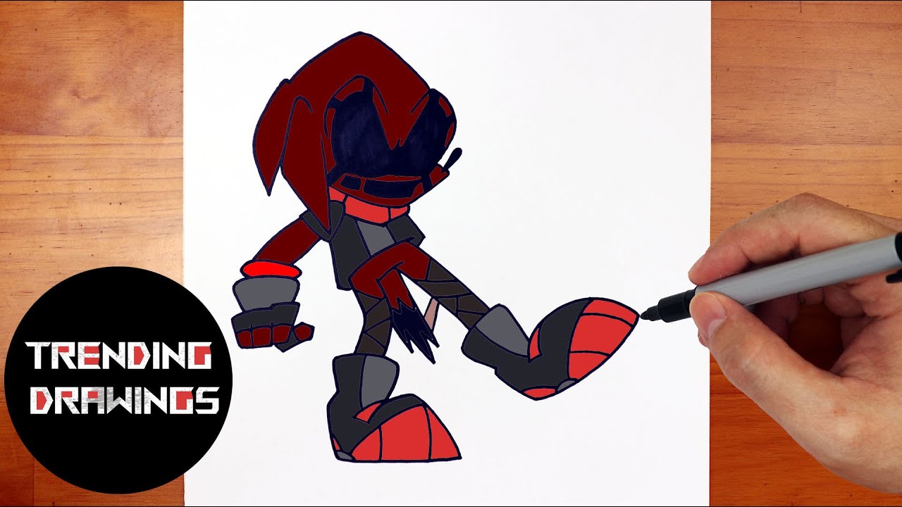 Cómo dibujar el personaje FNF MOD - Minus Knucles Easy paso a paso