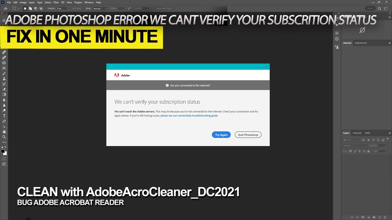 Photoshop Error We Cant Verify Your Subcription Status How To Fix YouTube