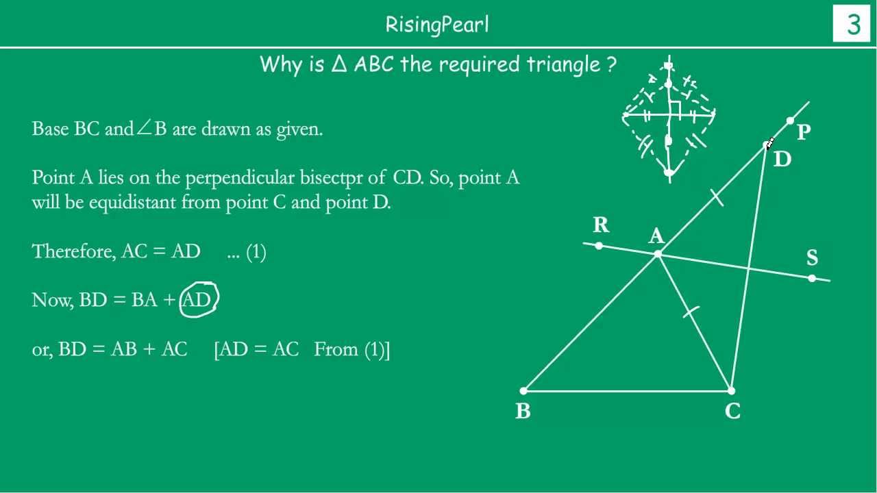 2nd method - Constructing a triangle given base, a base angle and sum ...