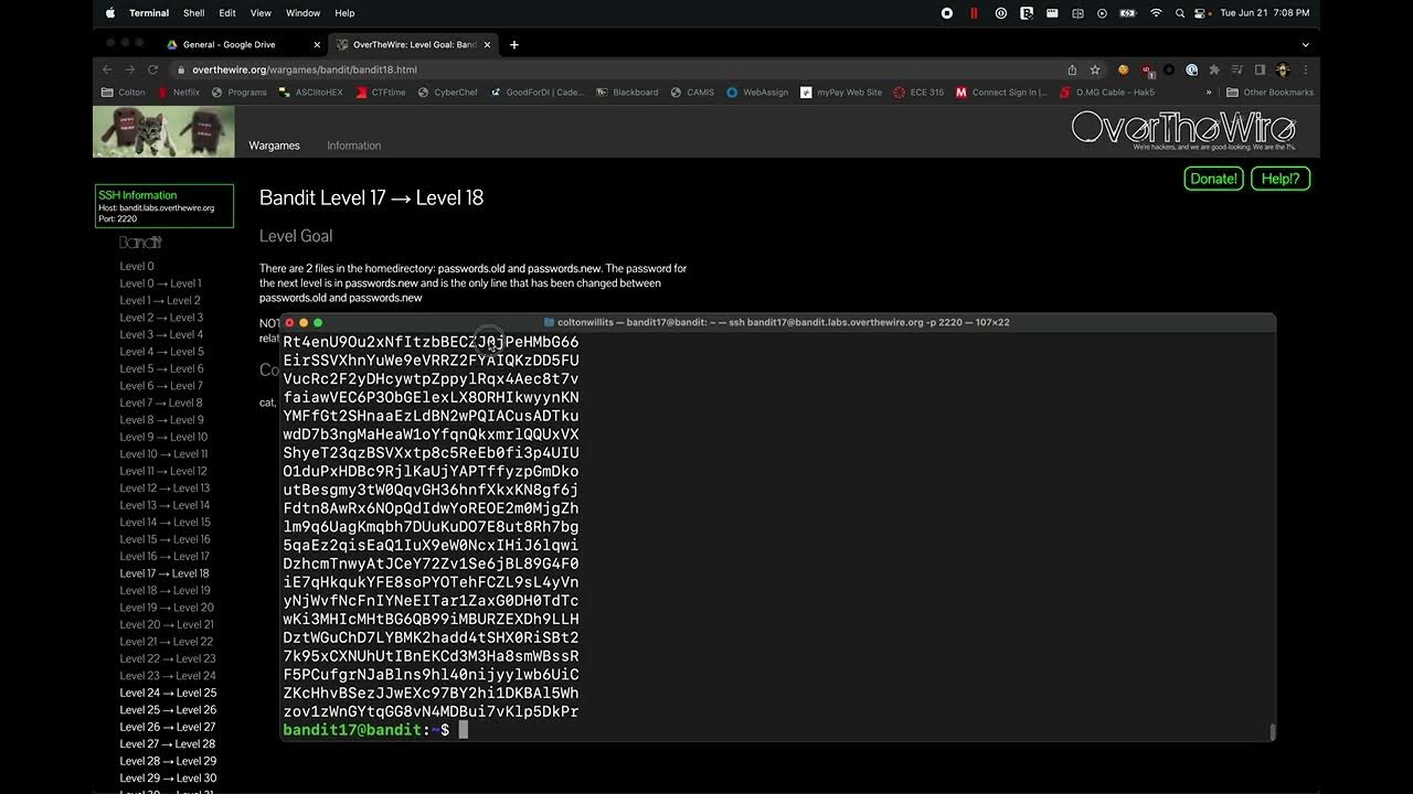 OverTheWire Bandit Level 17-18 - YouTube