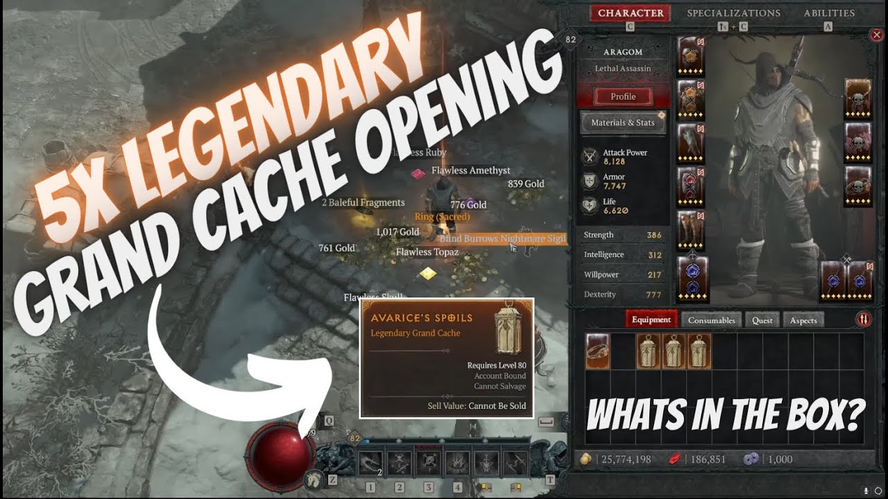DIABLO 4 - 5x Legendary grand cache opening / weekly world boss loot ...