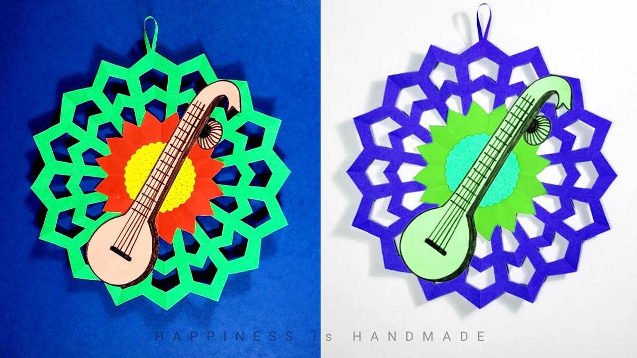 Saraswati Puja Decoration Paper Craft | Easy Paper Craft for Decoration ...