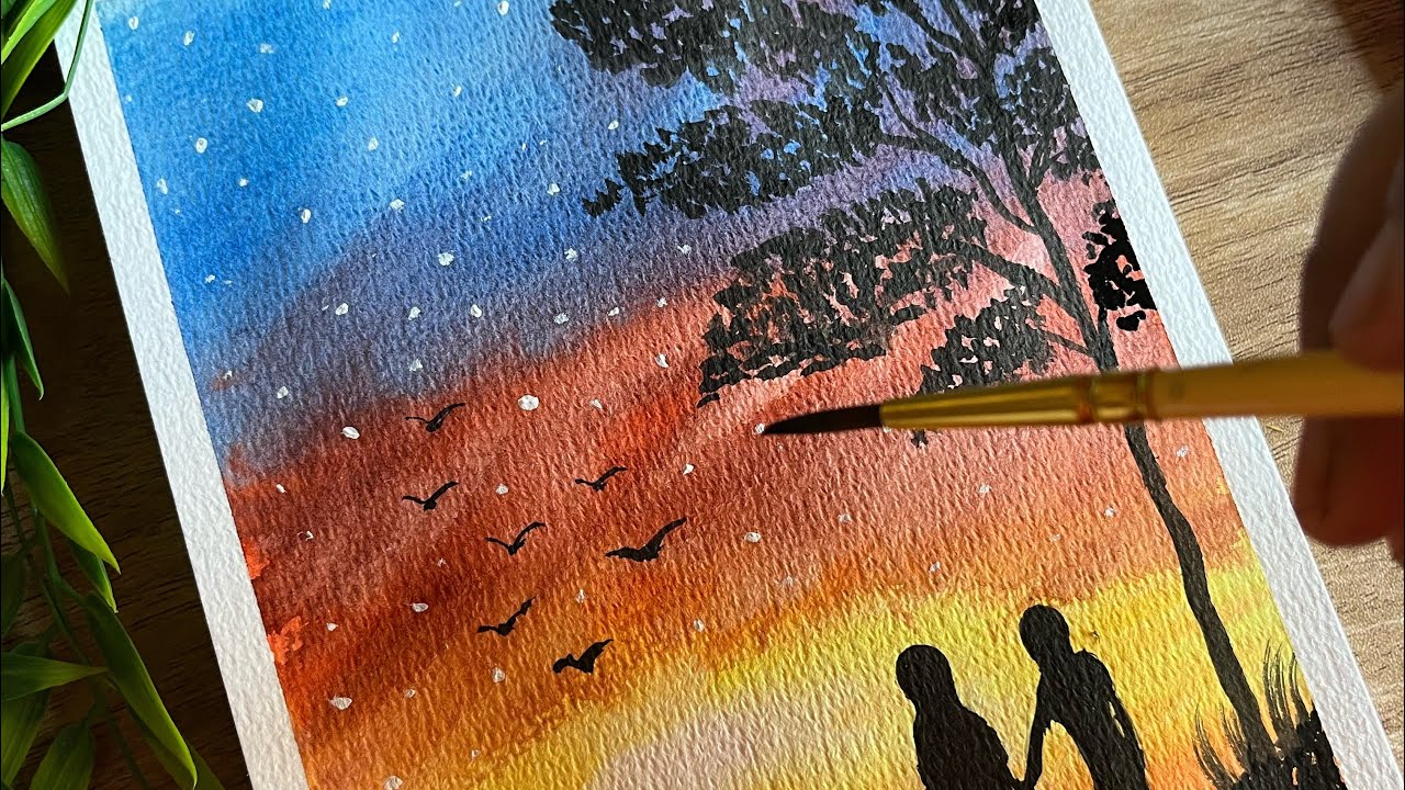 Starry Serenade: Watercolor Night Scenery with Couple🎑How to use ...