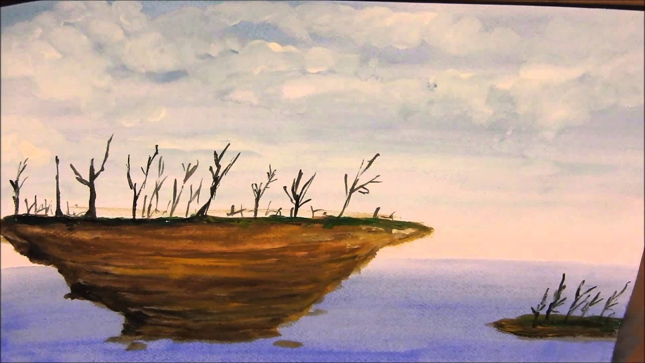 Floating Island - watercolor painting timelapse - YouTube