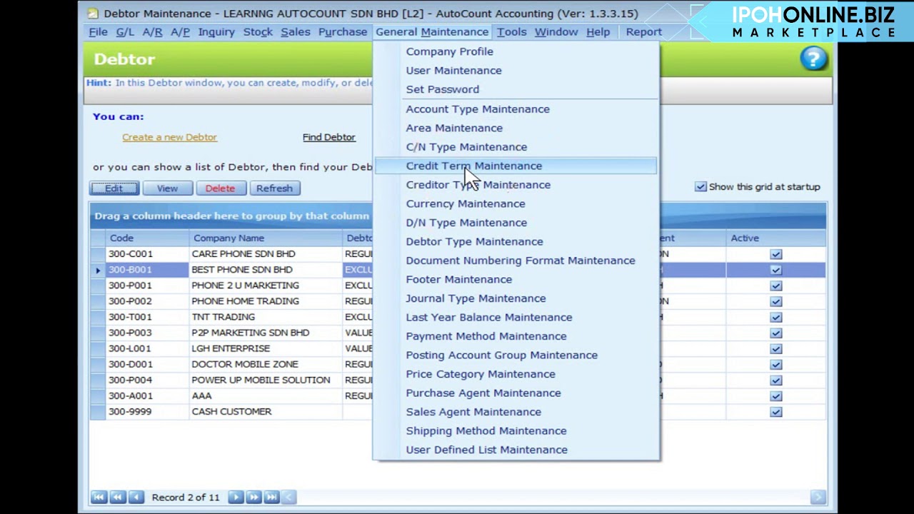 AUTOCOUNT | AutoCountVideo 09 Debtor & Credit Maintenance | IPOHONLINE ...