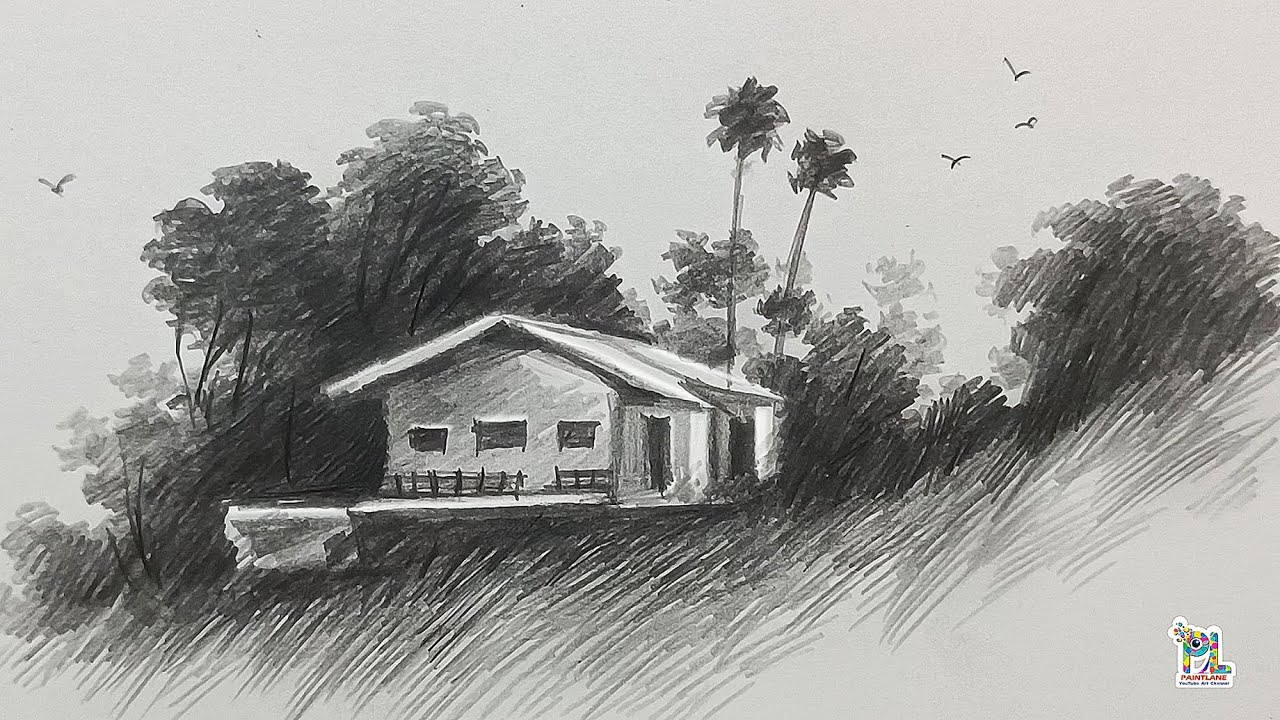 How to draw upland village house art - YouTube