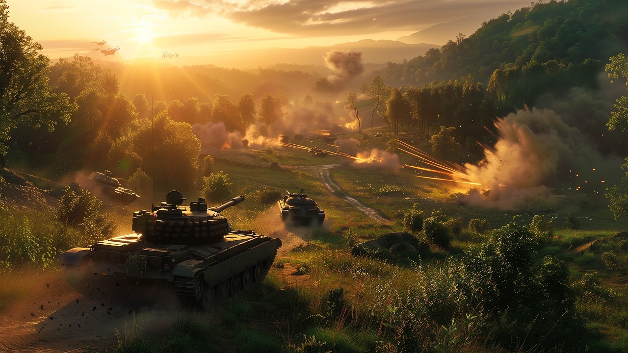 Modern night battle with tanks and artillery! 280 soldiers against 260 ...
