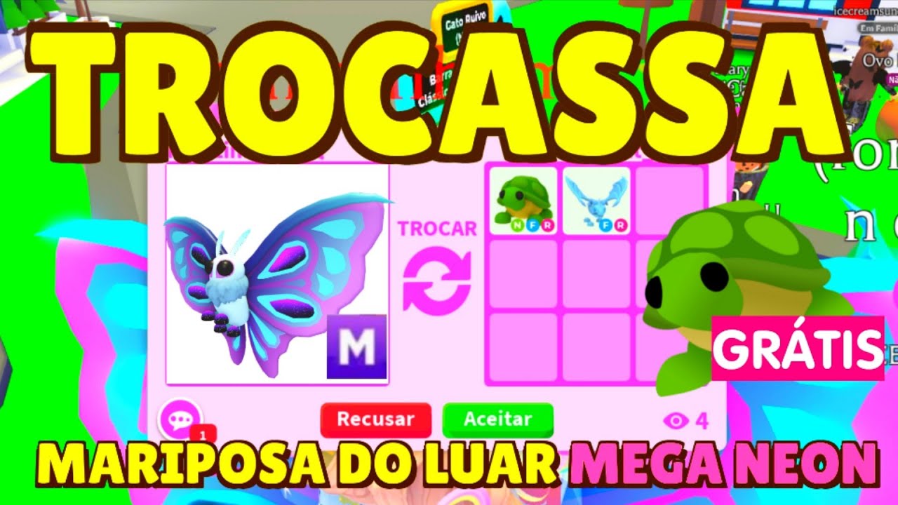 🚨ADOPT ME TROQUEI O NOVO PET MARIPOSA DO LUAR MEGA NEON + TARTARUGAS ...