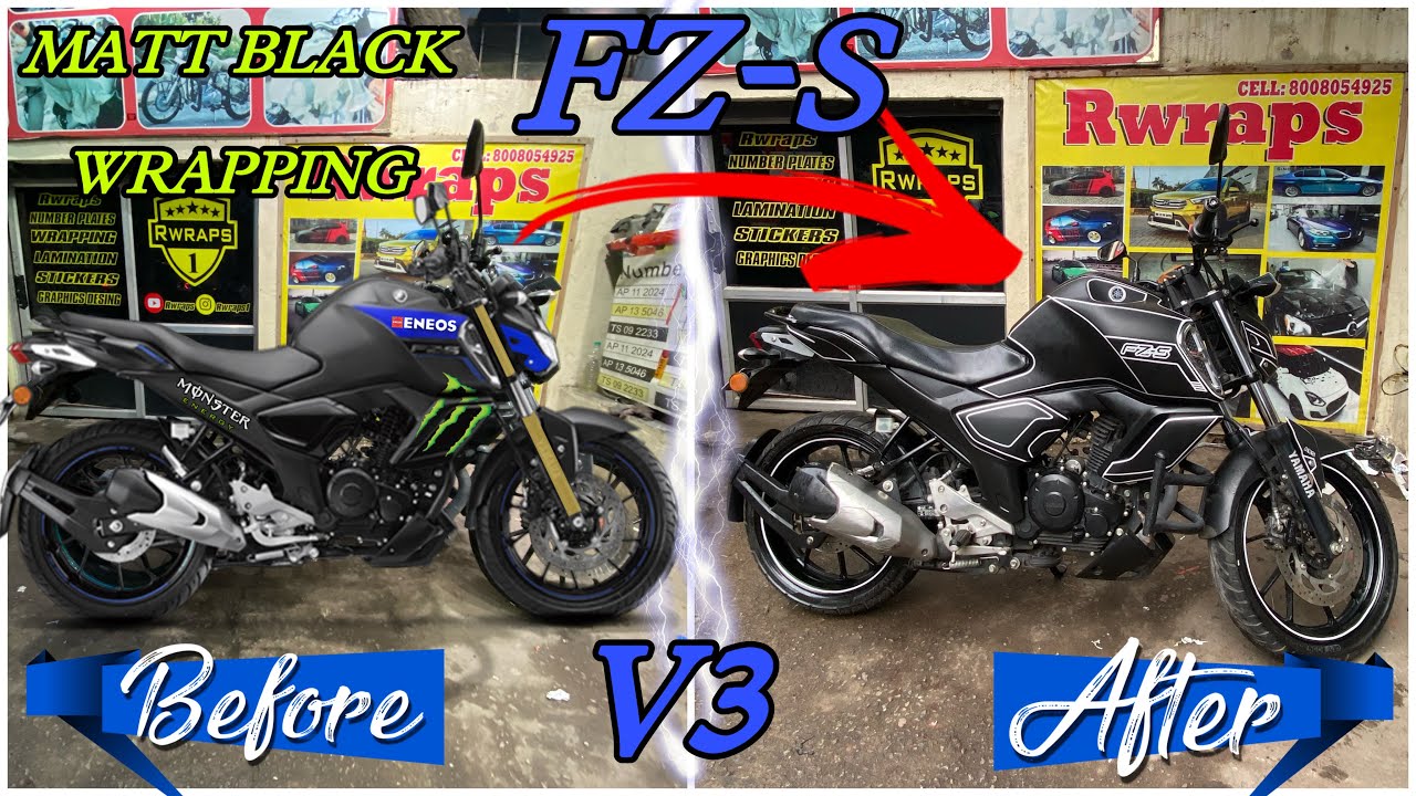 Yamaha FZ-s V3 wrap In Matt Black | Fz-s Modification | Bike ...