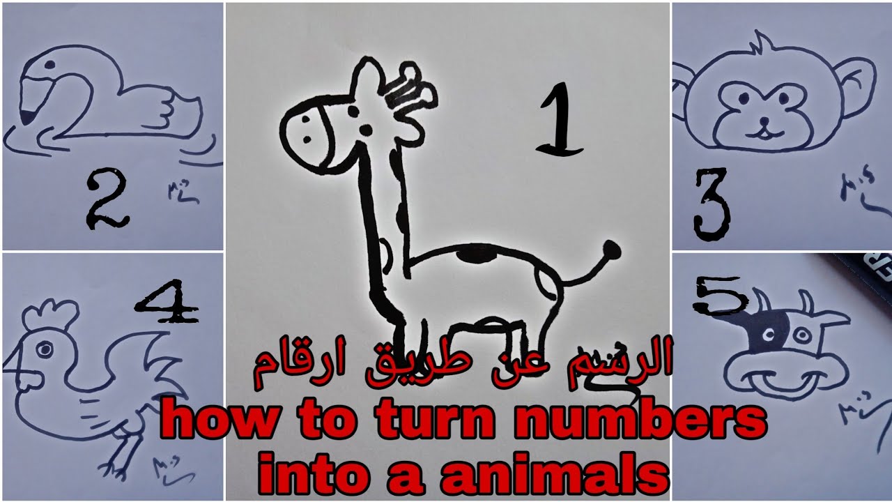 تعلم الرسم عن طريق الارقام 1--5| how to turn numbers 1-5 into Animals ...